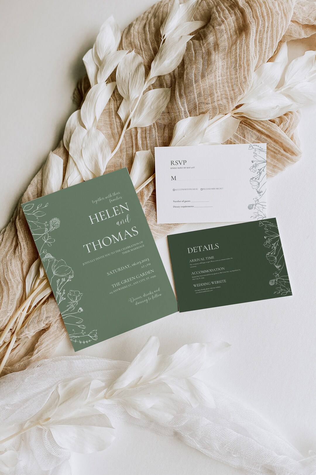 Sage Wedding Invitation Suite Boho Invitation Simple Sage Green Wedding ...