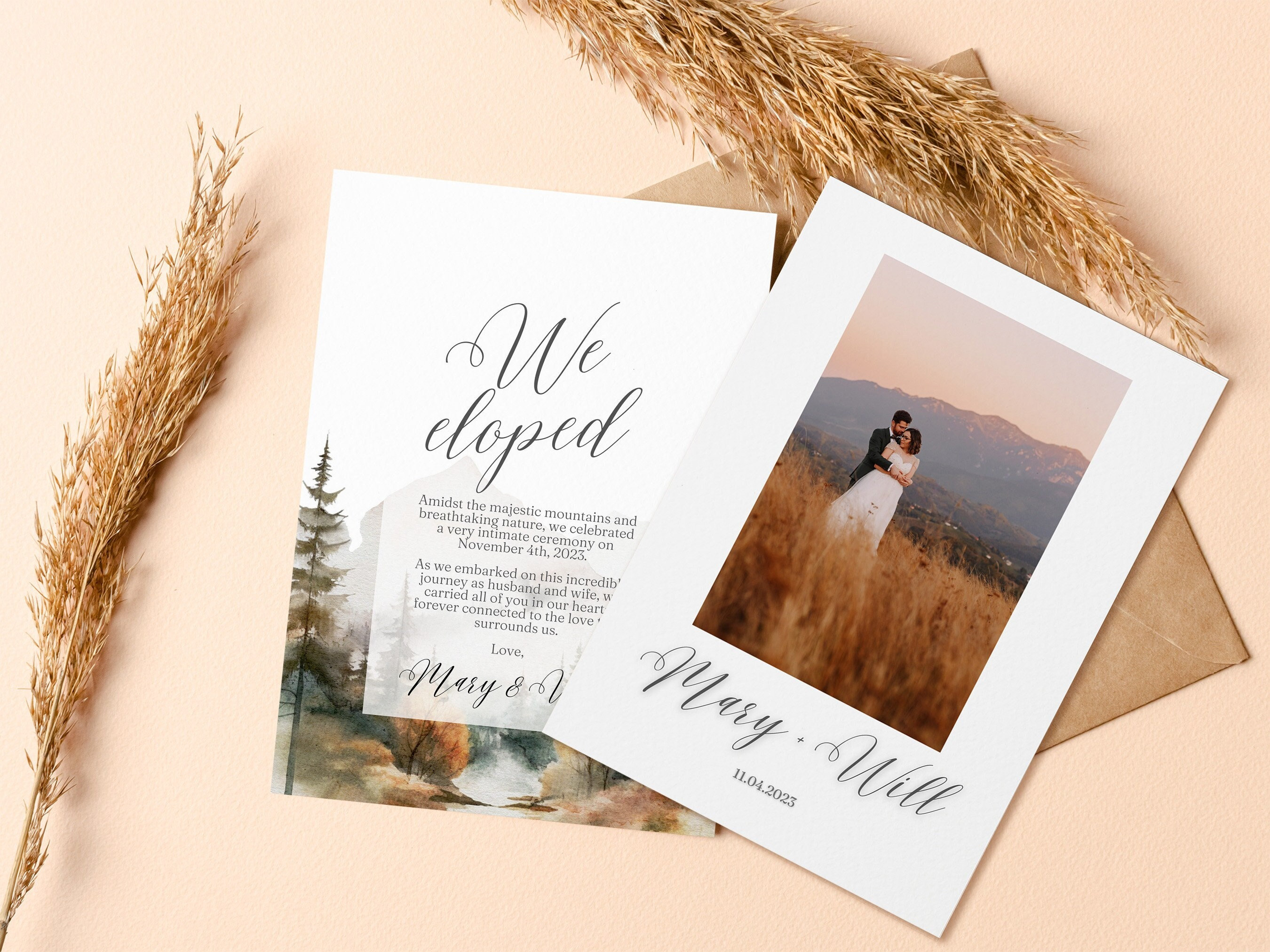 We Eloped Announcement, Elopement Wedding Template, Elopement Photo ...