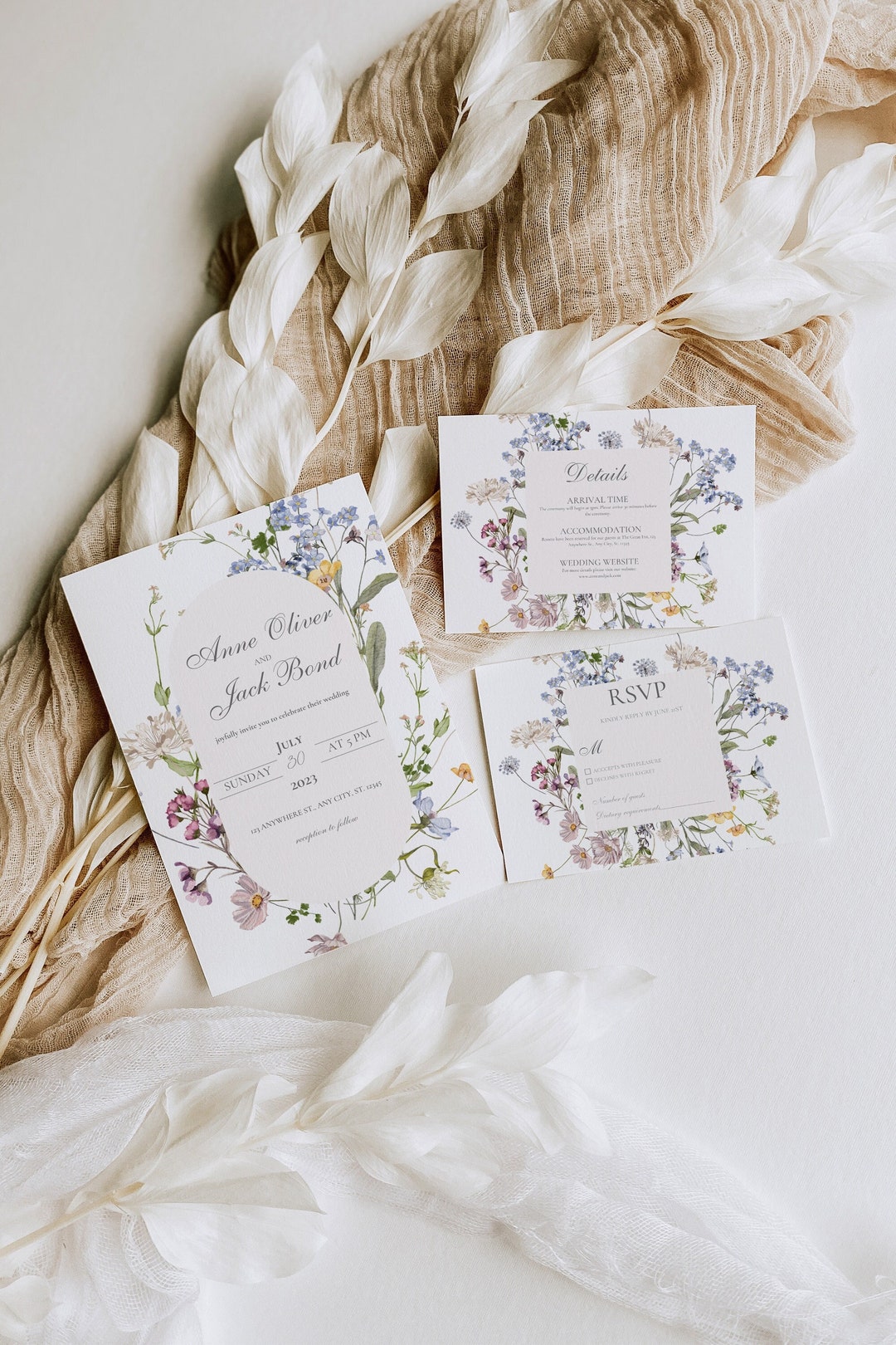 Wildflower Wedding Invitation Suite Botanical Floral Boho Invitation ...