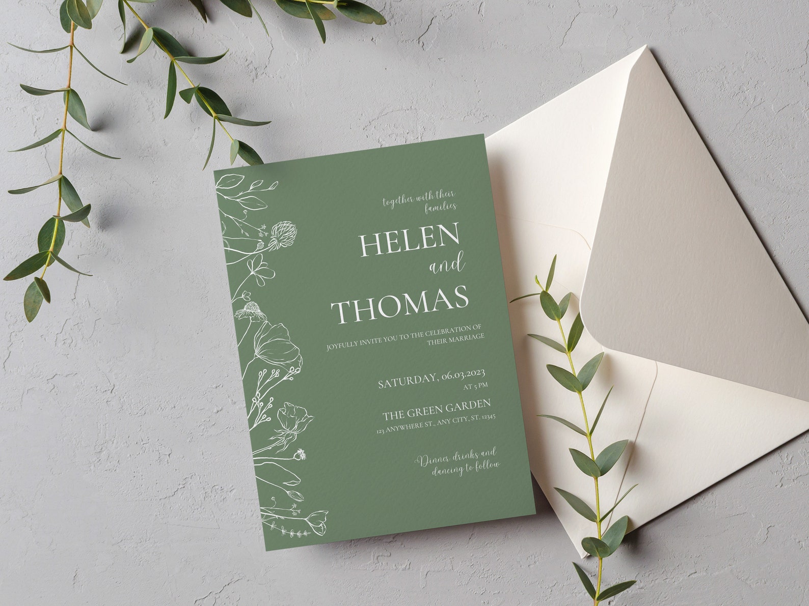 Sage Wedding Invitation Suite Boho Invitation Simple Sage Green Wedding ...