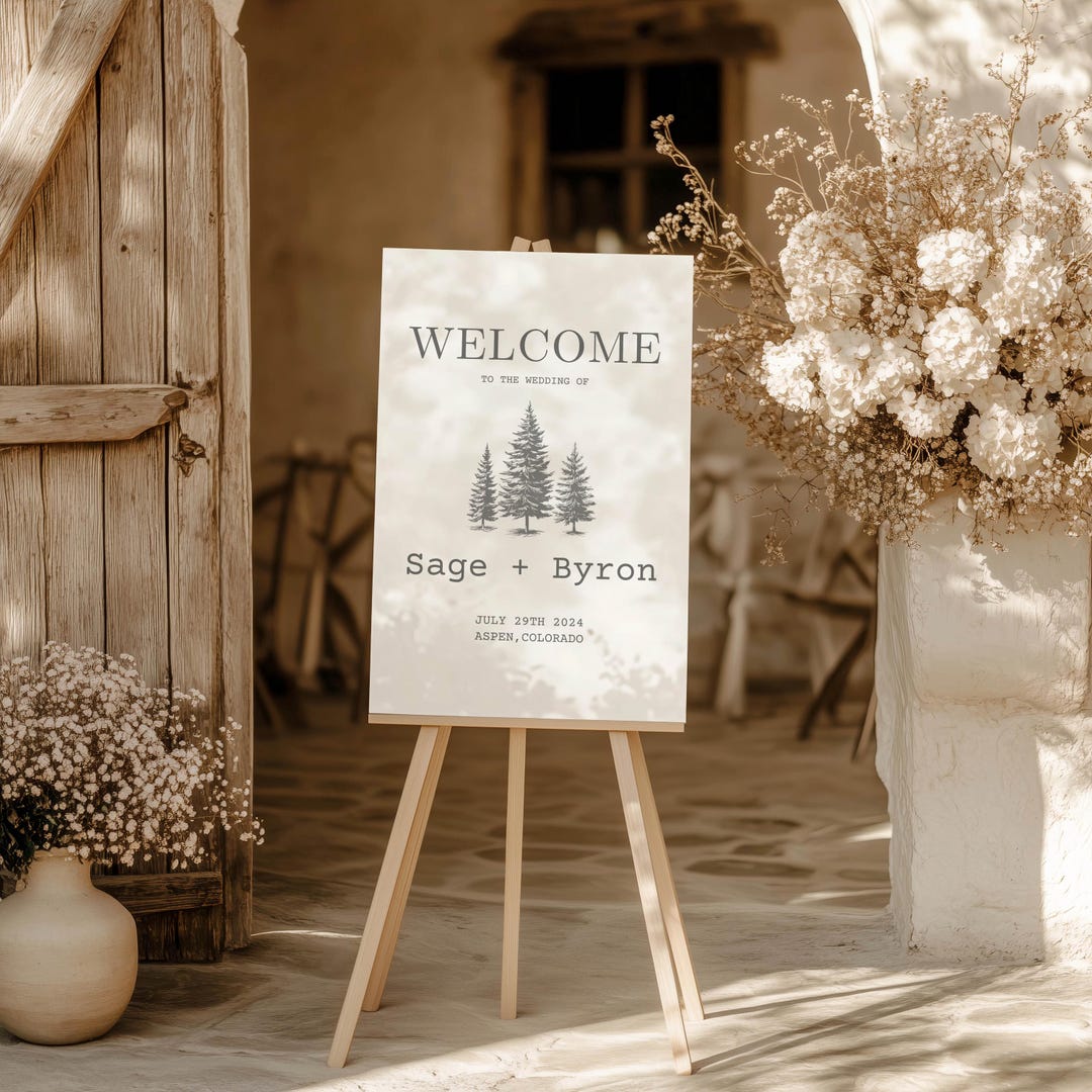 Pine Tree Wedding Welcoming Sign Template, Editable Forest Welcome Sign ...