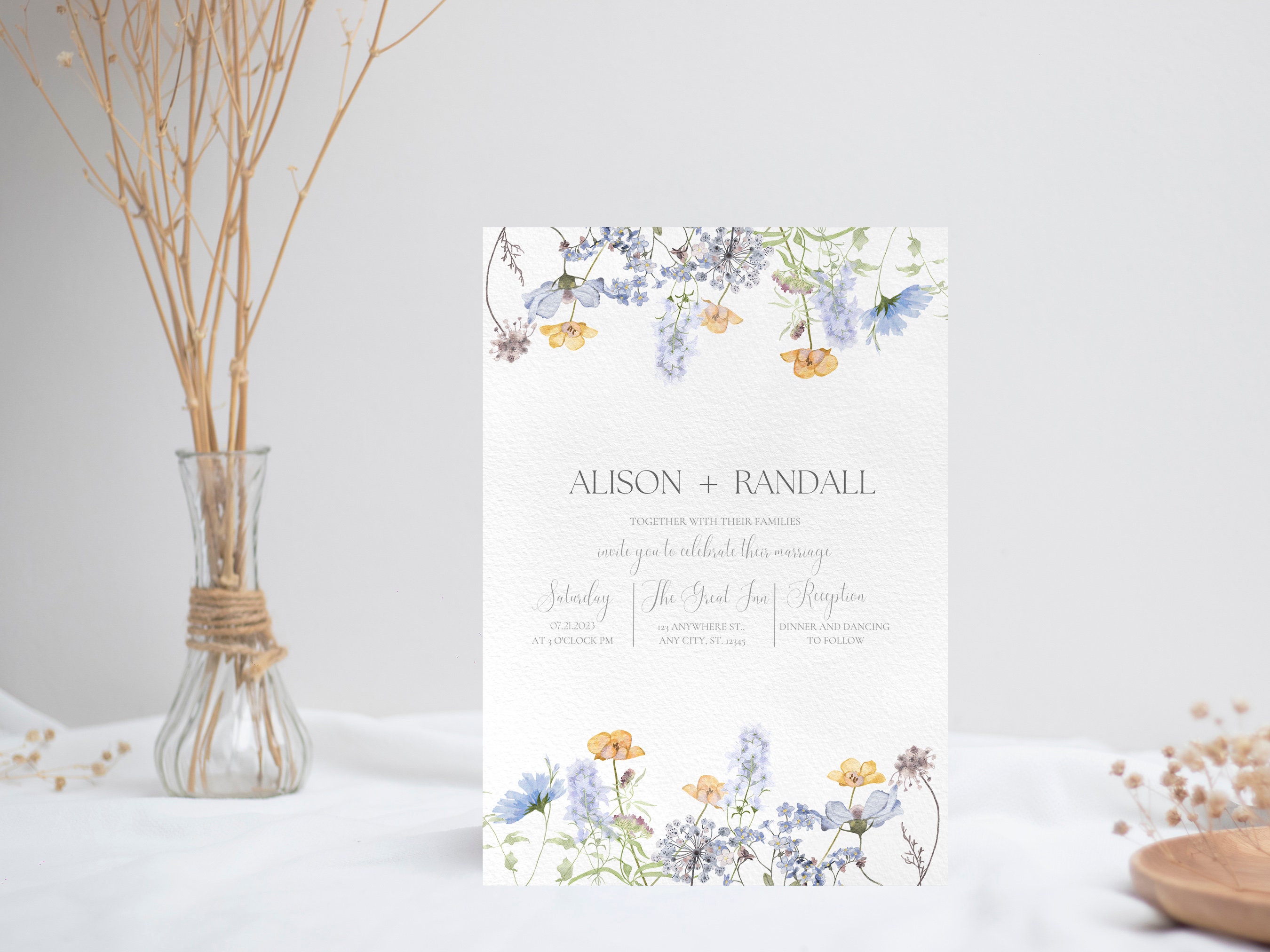 Wildflower Wedding Invitation Suite Boho Invitation Botanical Floral ...