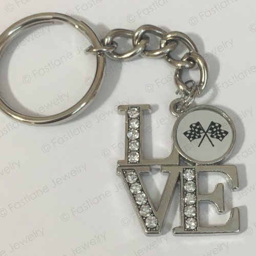 LOVE Racing Checkered Flag Keychain Racing Jewelry by - Etsy