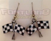 Double Crossed Checkered Flag Charm Earrings Racing Jewelry - Etsy