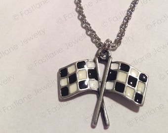 Checkered Flag Charm Necklace Racing Jewelry by Fastlane | Etsy