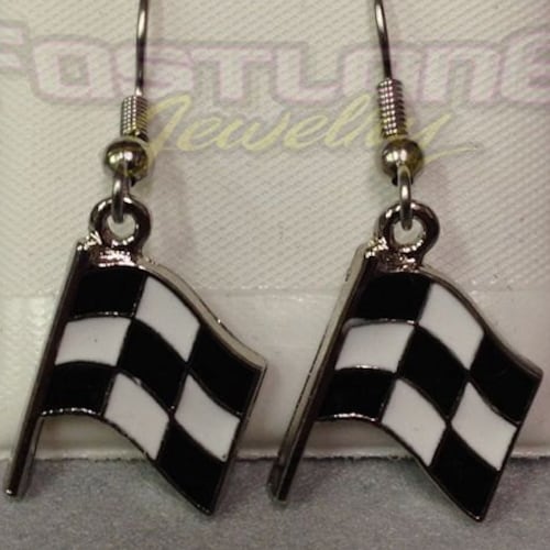 Checkered Flag Charm Dangle Earrings Racing Jewelry by - Etsy