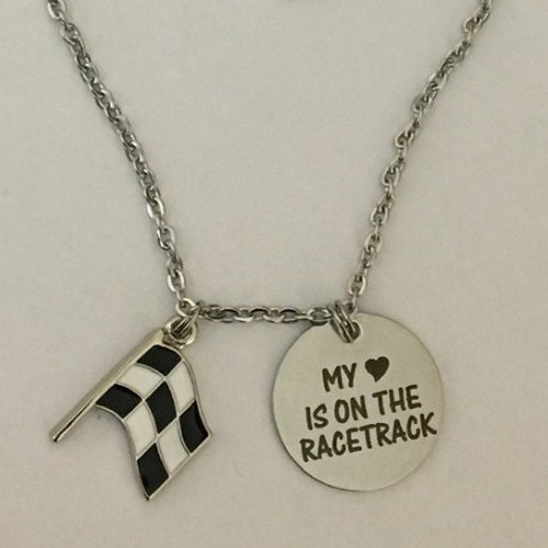 Checkered Flag Charm Necklace Racing Jewelry by Fastlane - Etsy