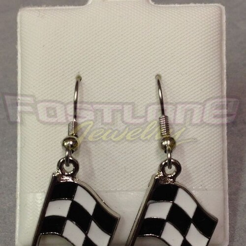 Checkered Flag Charm Dangle Earrings Racing Jewelry by - Etsy
