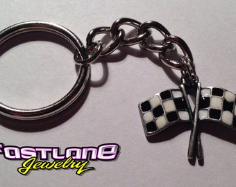 Double Crossed Checkered Flag Charm Necklace Racing Jewelry | Etsy