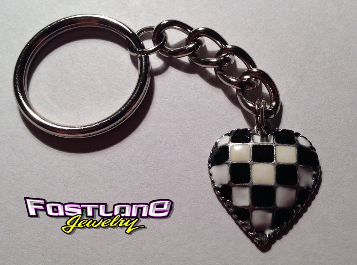 Checkered Flag Heart Charm Keychain Racing Jewelry by | Etsy