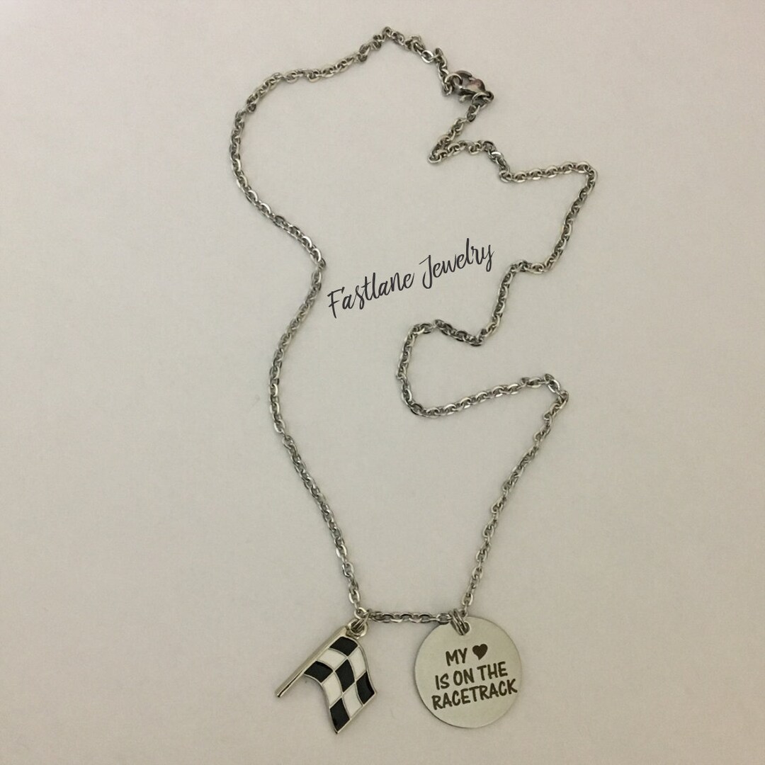 My Heart is on the Racetrack / Checkered Flag Charm Necklace- Racing ...