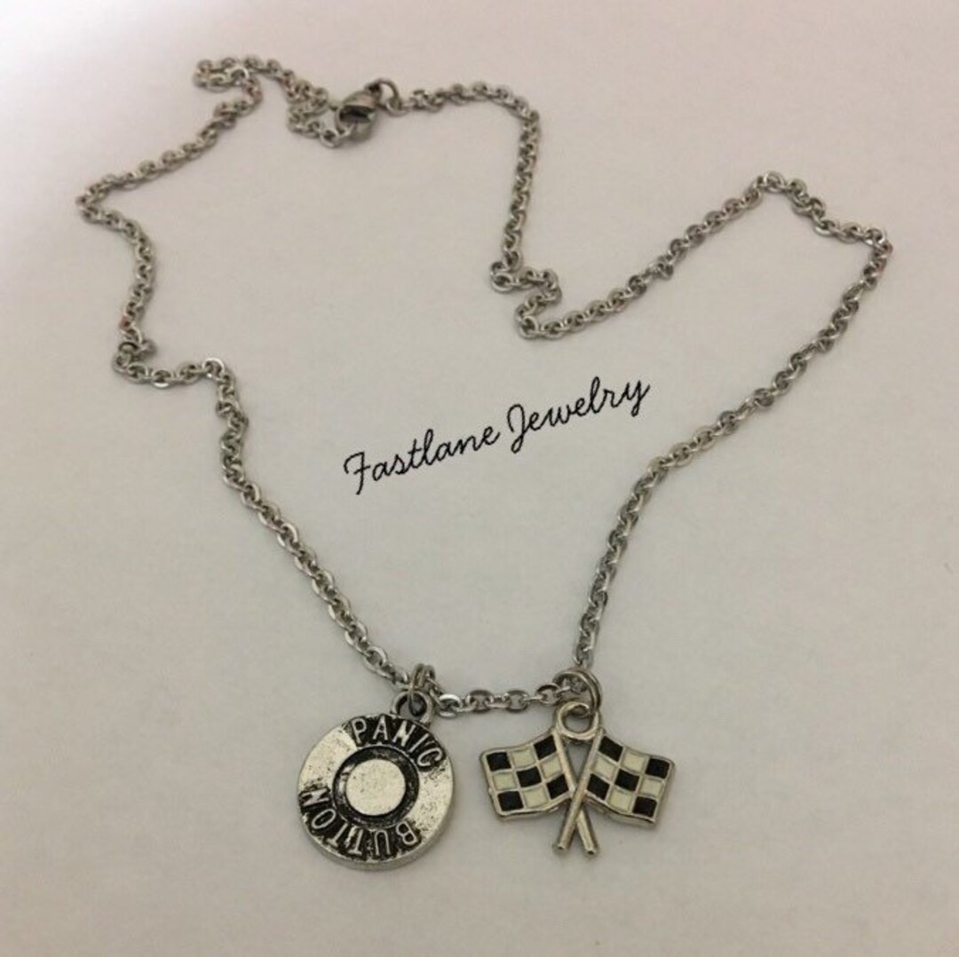 Panic Button and Checkered Flag Necklace- Funny Gift for Racing Moms ...
