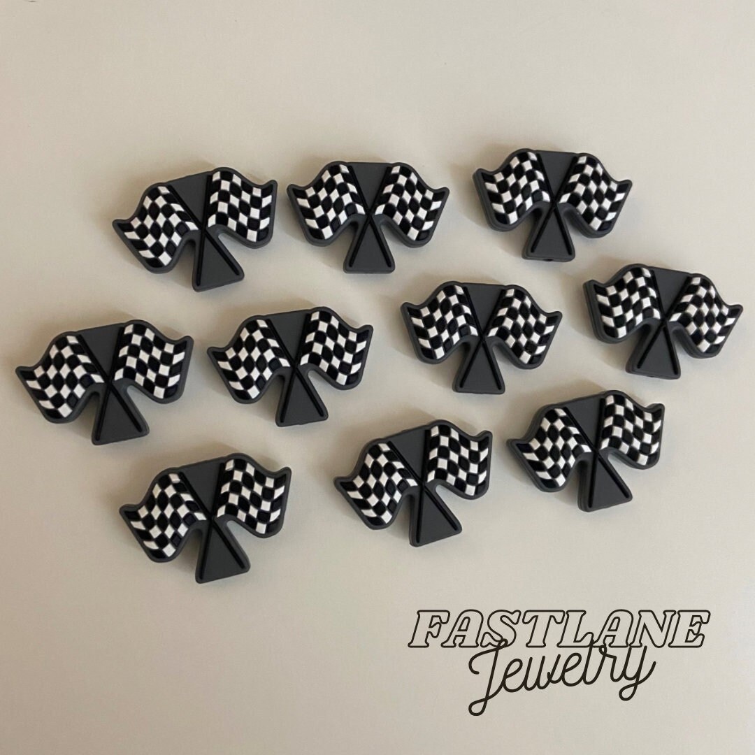 Checkered Flag Racing Focal Silicone Beads- Exclusive Design! - Set of ...