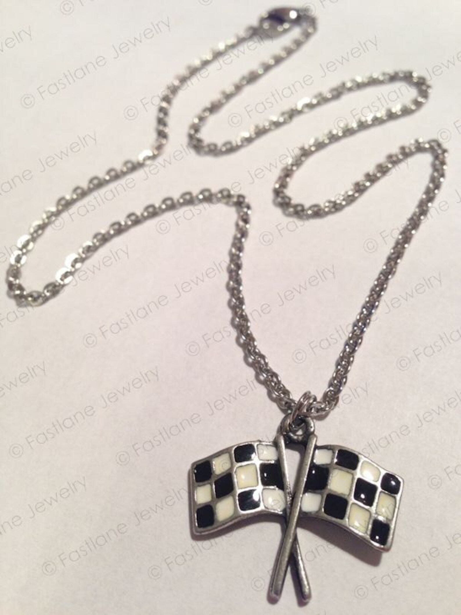 Double Crossed Checkered Flag Charm Necklace- Racing Jewelry by ...