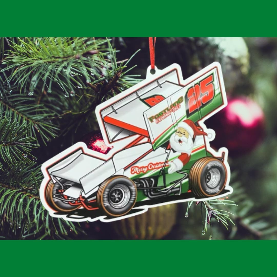 Winged Sprint Car Christmas Aluminum Ornament Decor Santa in a Racecar ...