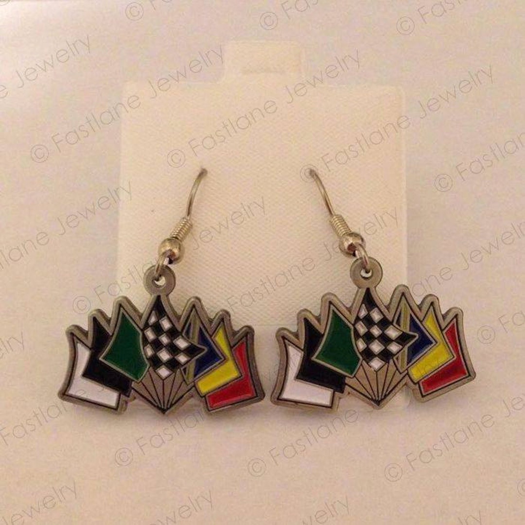 Seven Flags of Racing Earrings silver-toned Racing Jewelry by Fastlane ...