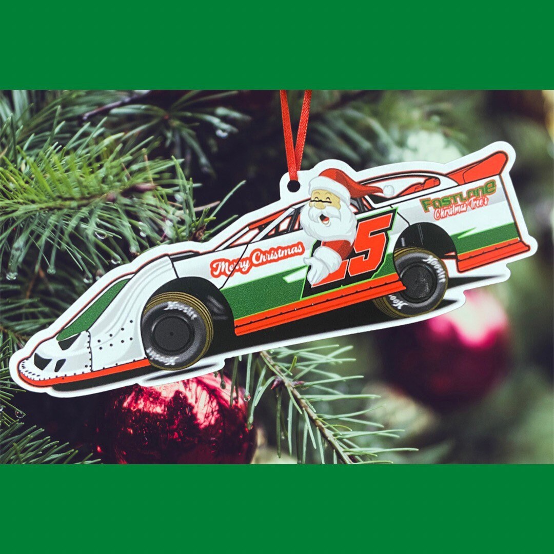 Late Model Christmas Aluminum Ornament Decor- Santa in a Racecar ...