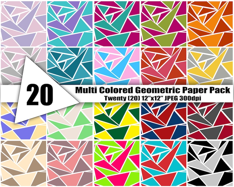 Multi-colored Geometric Digital Paper Pack. Instant Download for Craft ...
