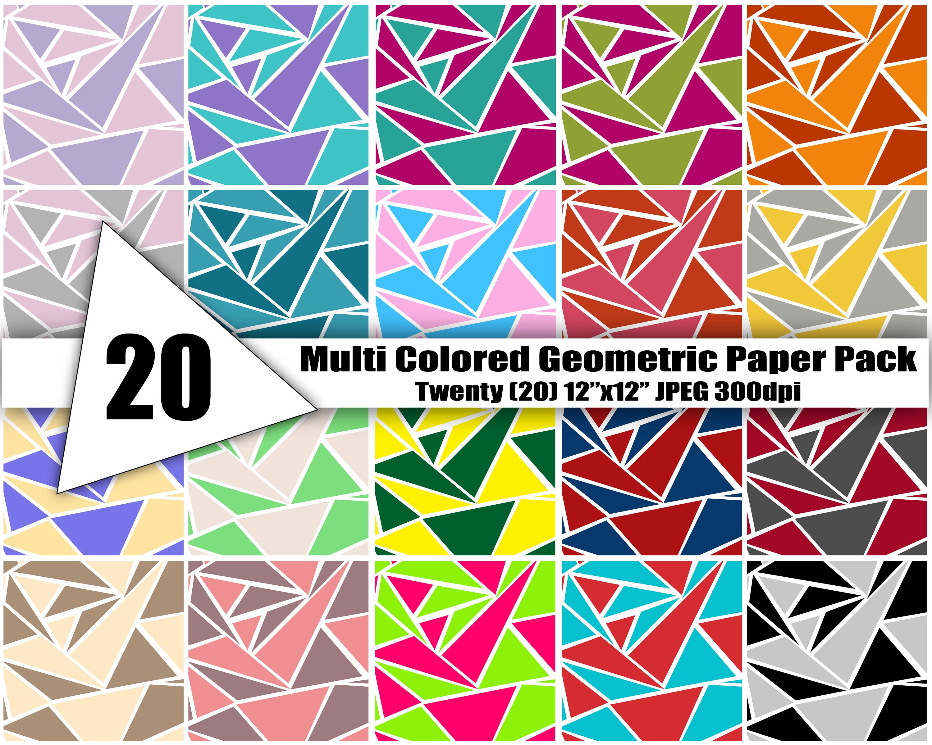 Multi-colored Geometric Digital Paper Pack. Instant Download - Etsy
