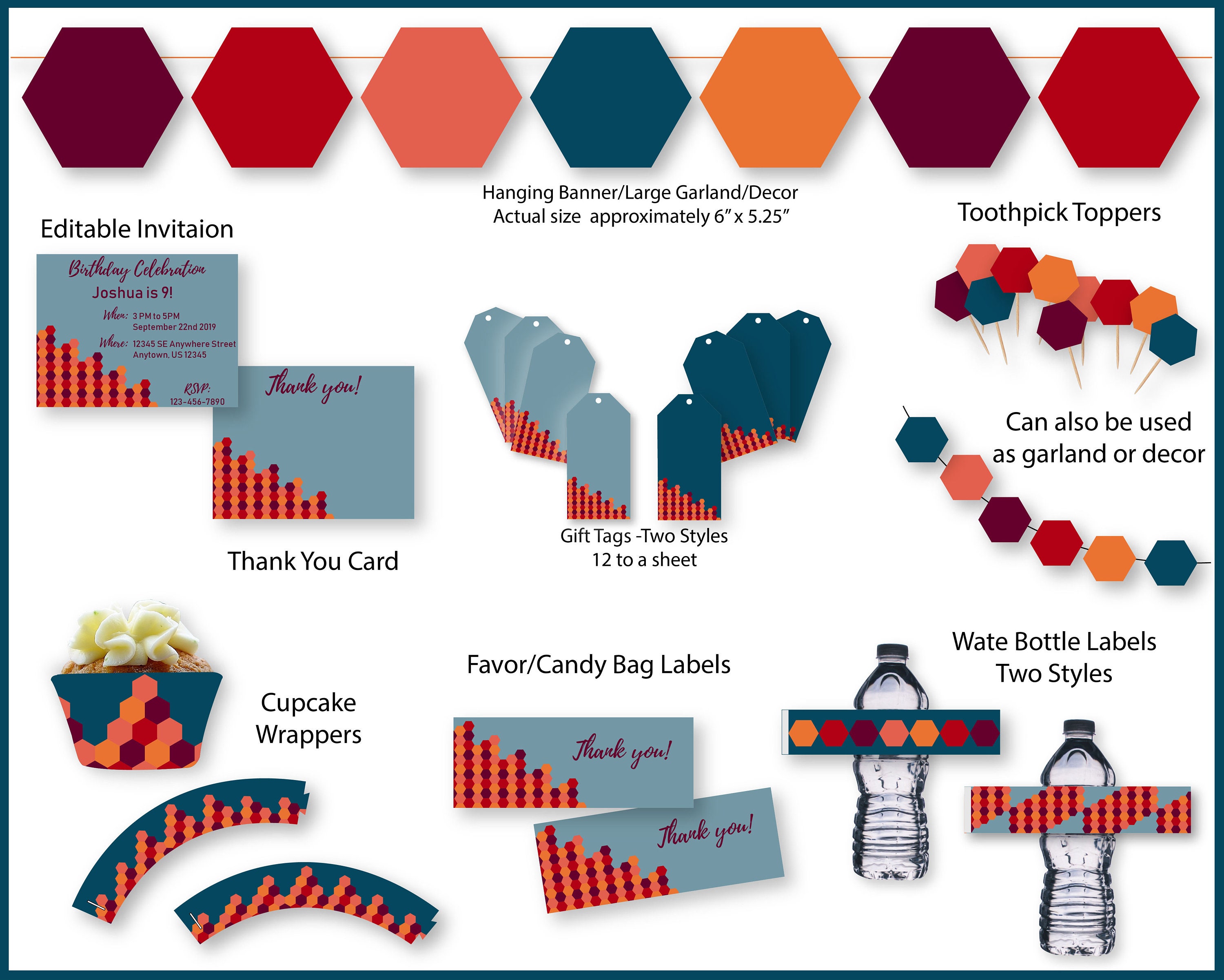 Hexagon Geometric Birthday Party Kit. Printable Instant Download With ...
