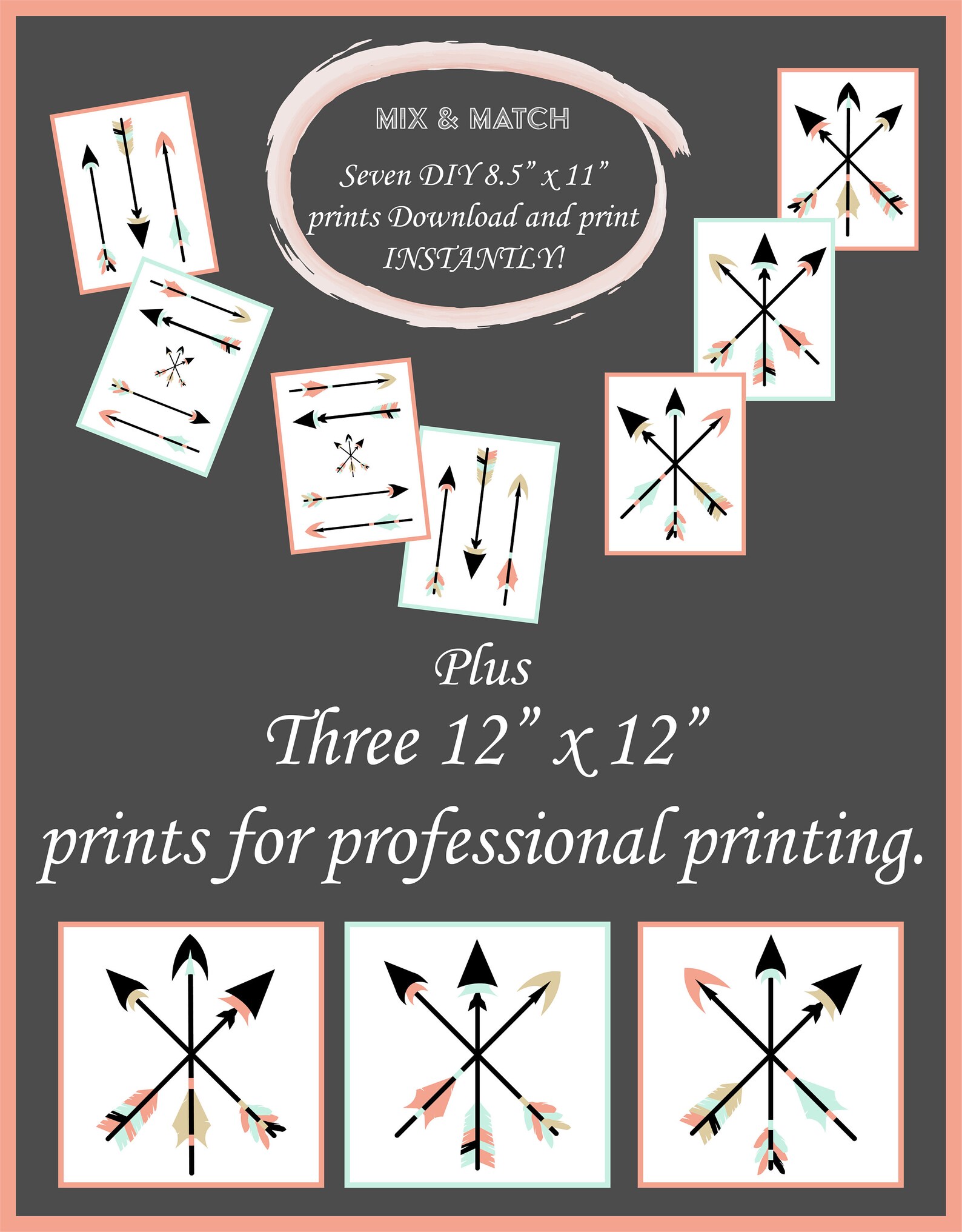 Bohemian Arrows Downloadable Printable Art, Mix & Match 10 Downloads ...