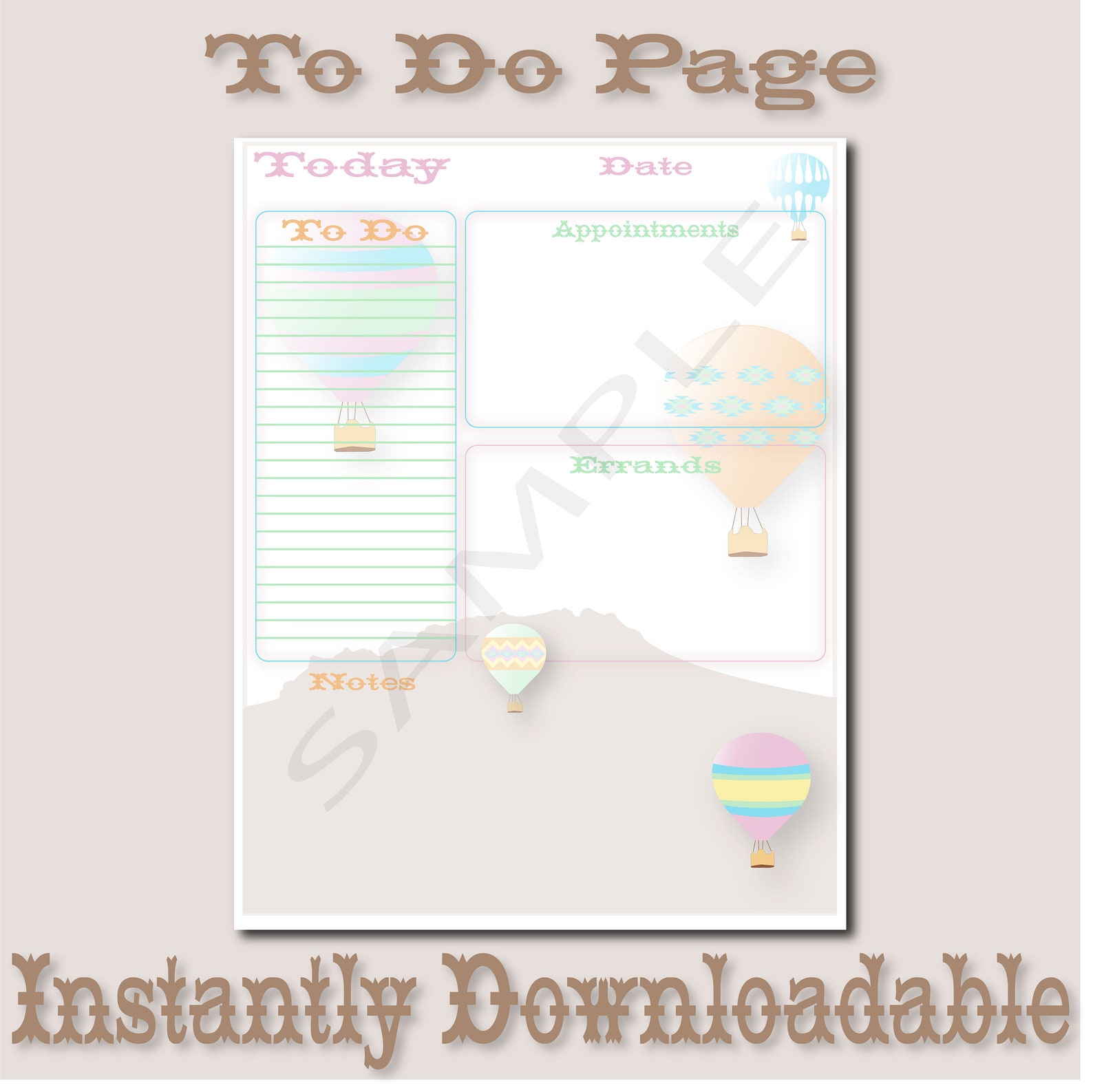 Pastel Hot Air Balloons Themed Instantly Downloadable 8.5" X 11 ...