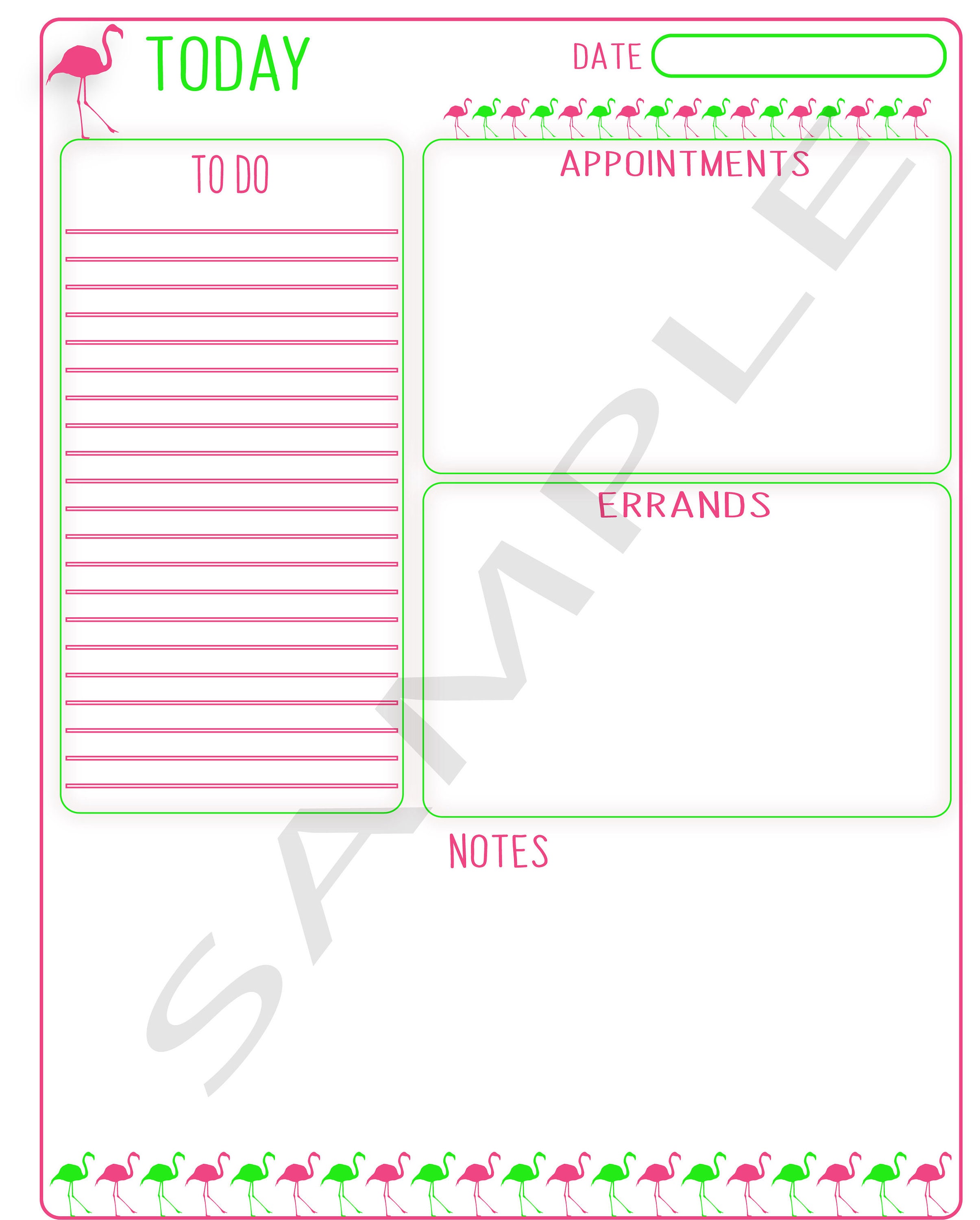 Pink and Green Flamingo Themed, Instantly Downloadable 8.5" X 11 ...