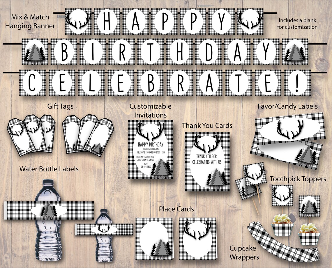 Black and White Plaid Country Themed Printable Instant Download Party ...
