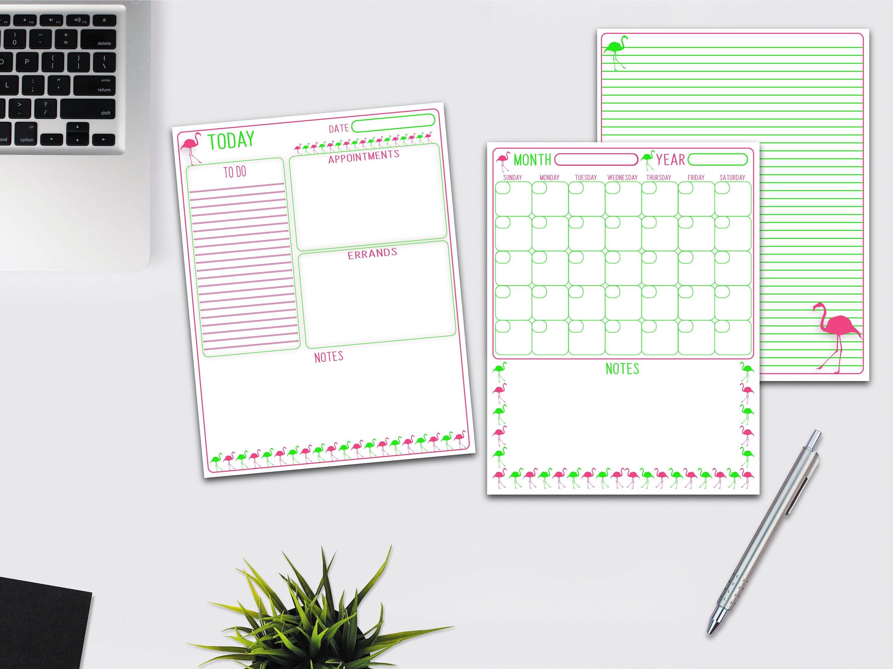 Pink and Green Flamingo Themed, Instantly Downloadable 8.5" X 11 ...