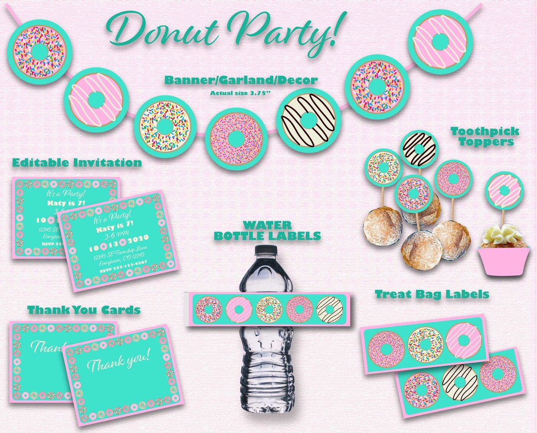 Donut Printable Birthday Party Kit, Doughnut Decor - Etsy