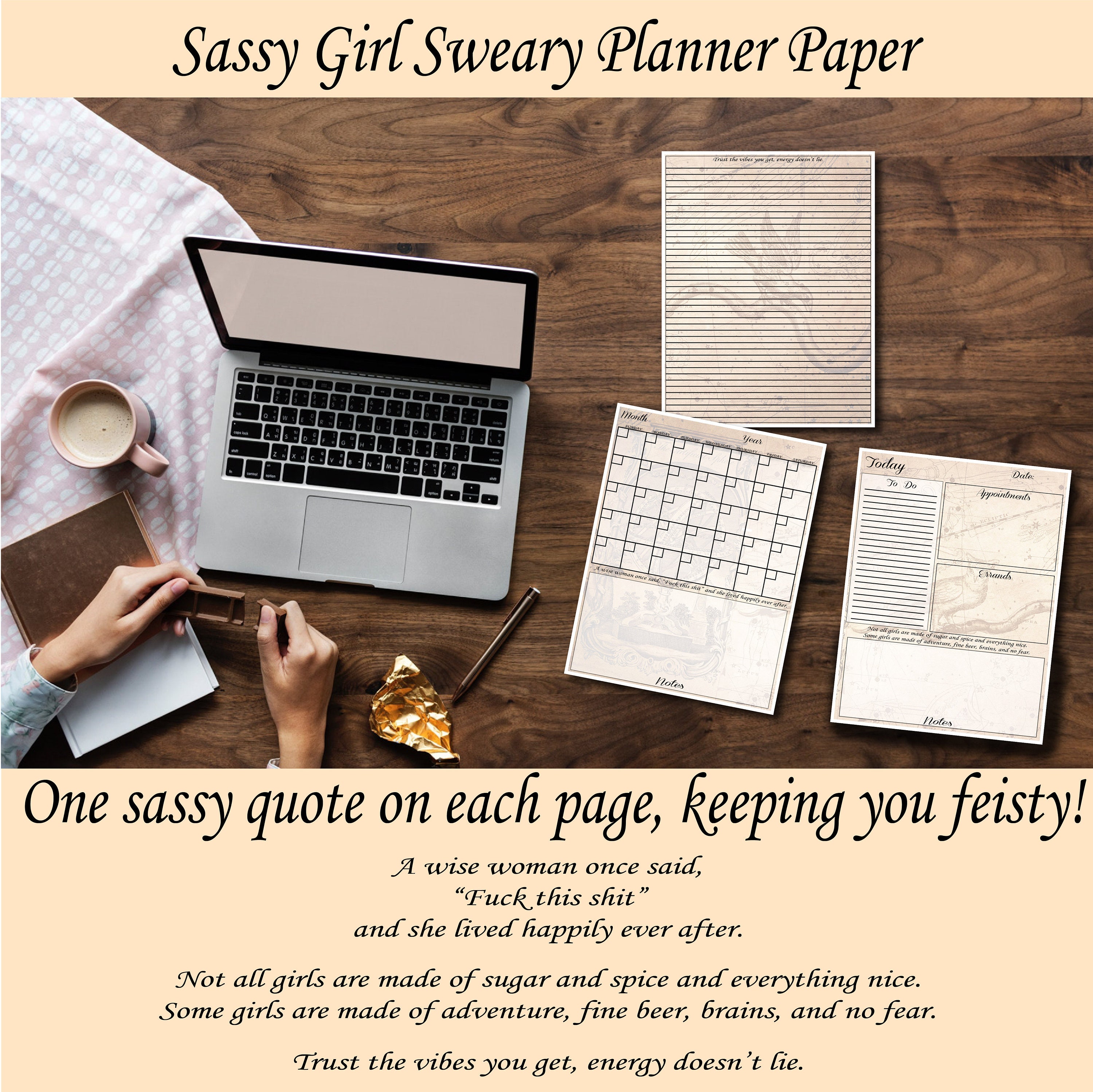 Sassy Girl Quotes Sweary 8.5" X 11" Planner Calendar, to Do, & Lined ...