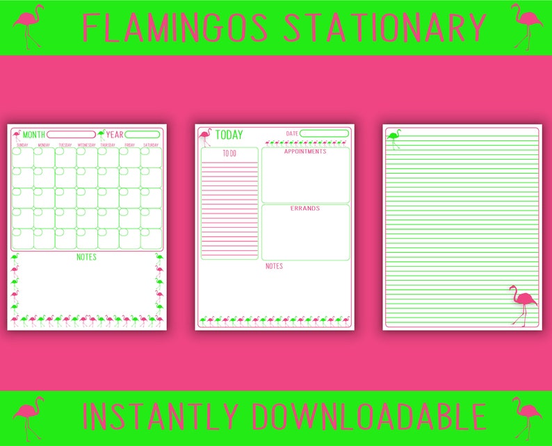 Pink and Green Flamingo Themed, Instantly Downloadable 8.5" X 11 ...
