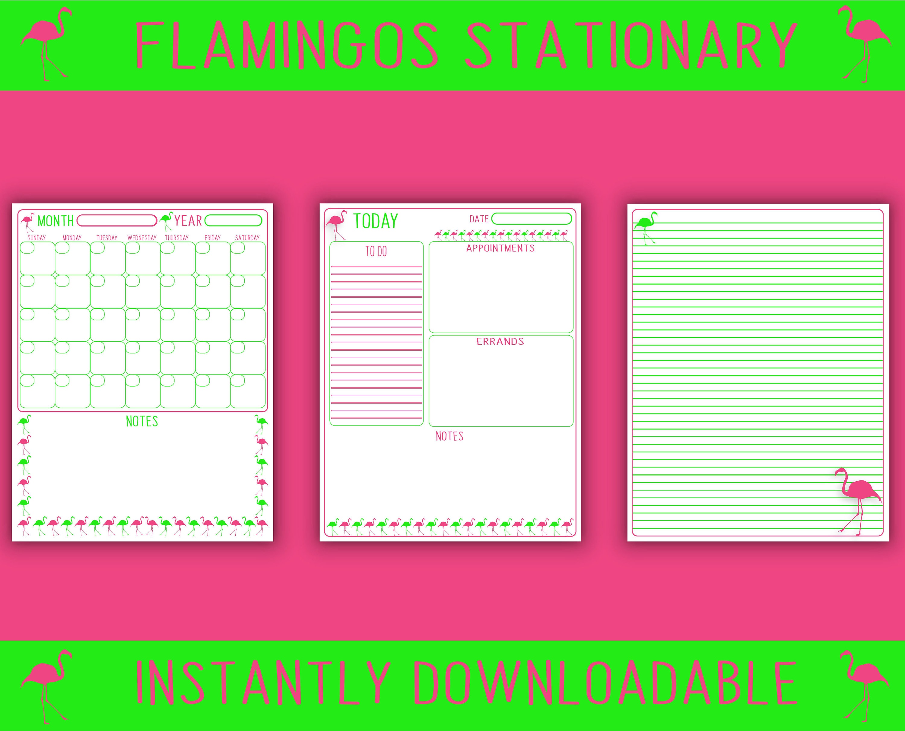 Pink and Green Flamingo Themed, Instantly Downloadable 8.5" X 11 ...
