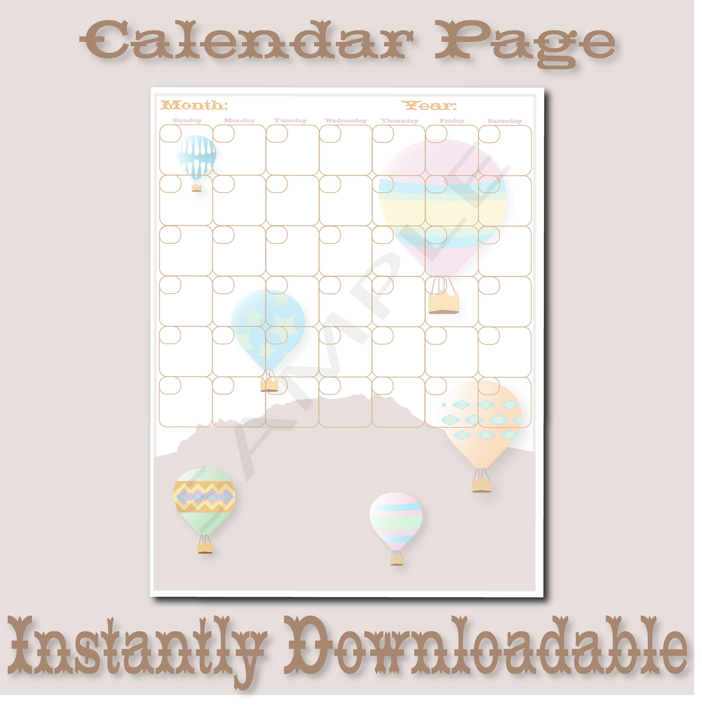 Pastel Hot Air Balloons Themed Instantly Downloadable 8.5" X 11 ...