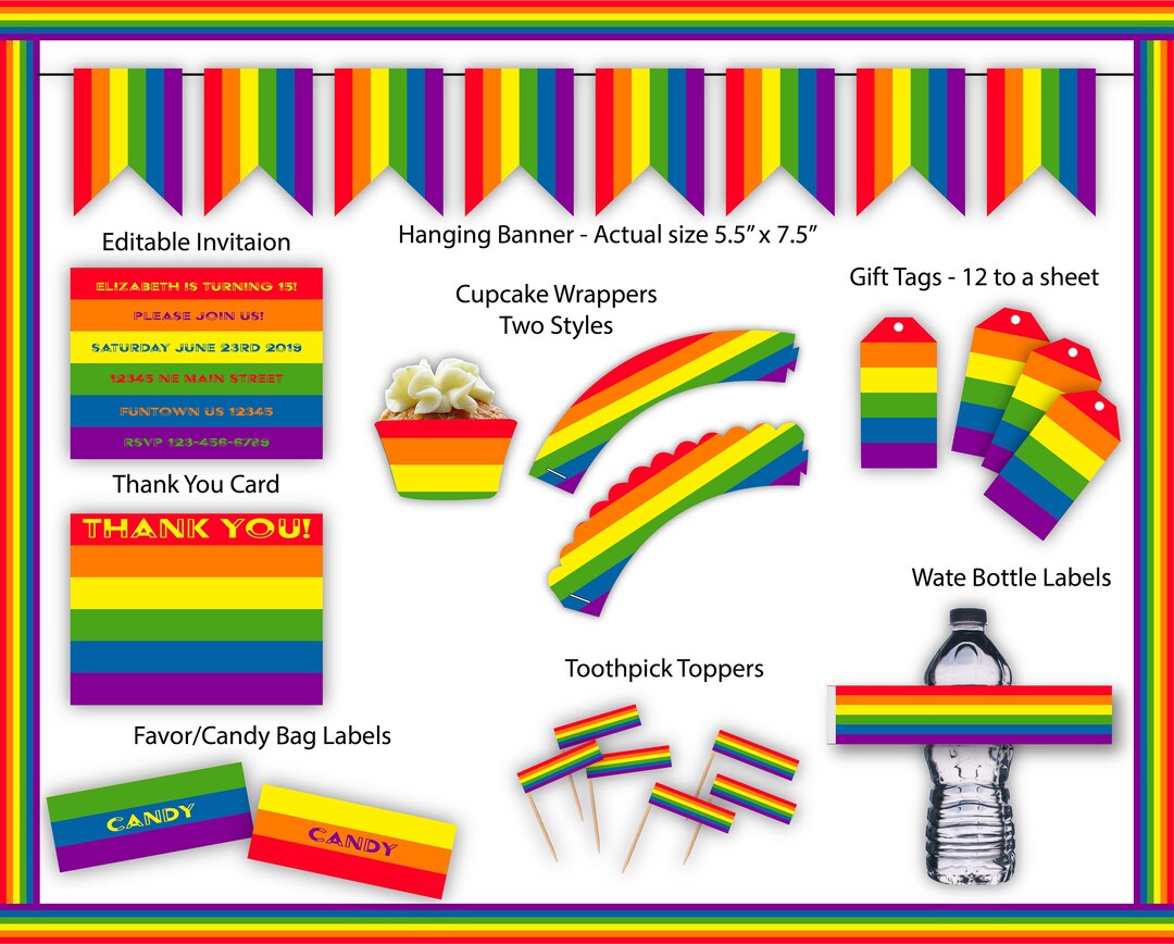 Rainbow Printable Instant Download Birthday Party Kit With Editable ...