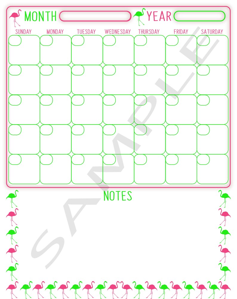 Pink and Green Flamingo Themed, Instantly Downloadable 8.5" X 11 ...