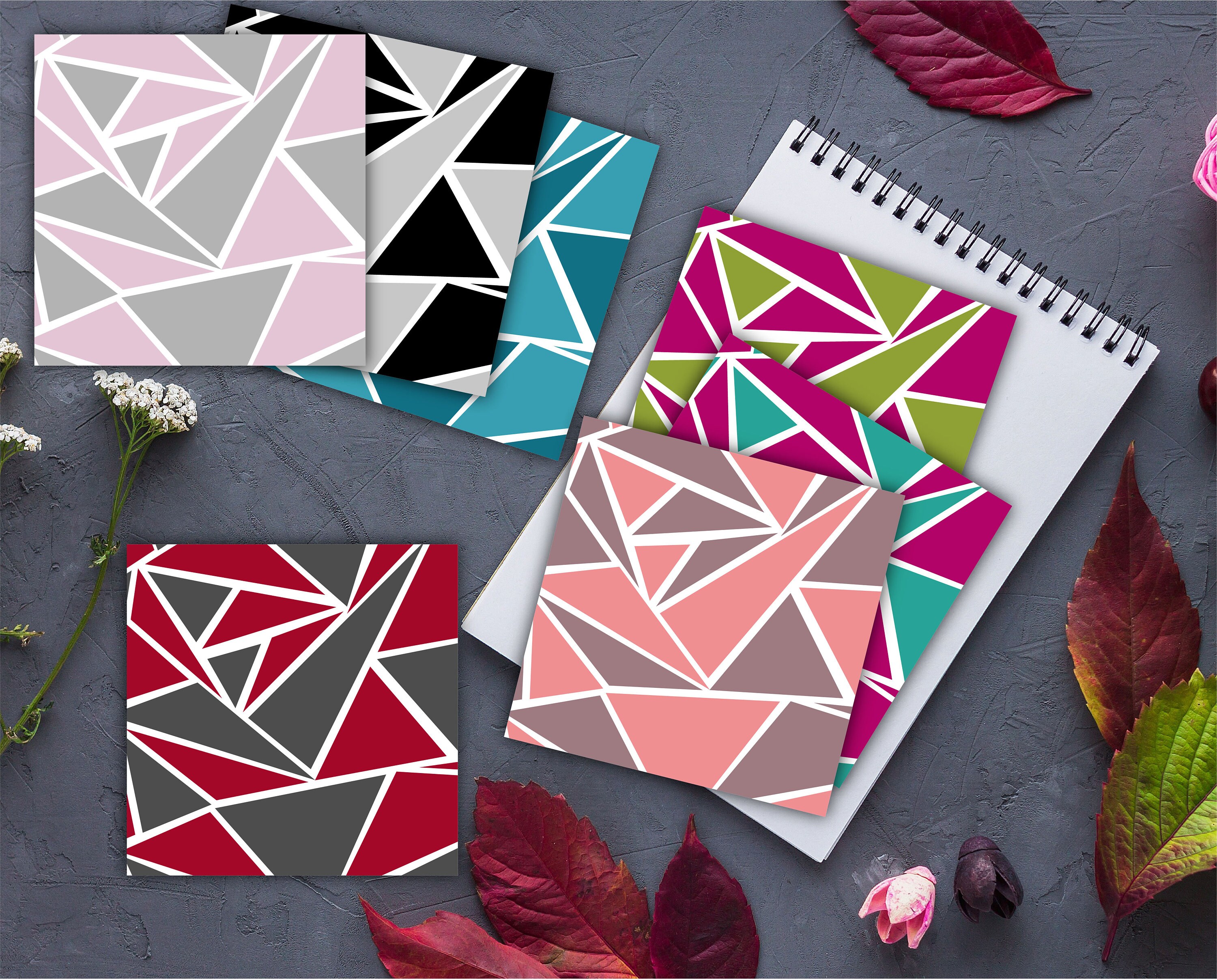Multi-colored Geometric Digital Paper Pack. Instant Download - Etsy