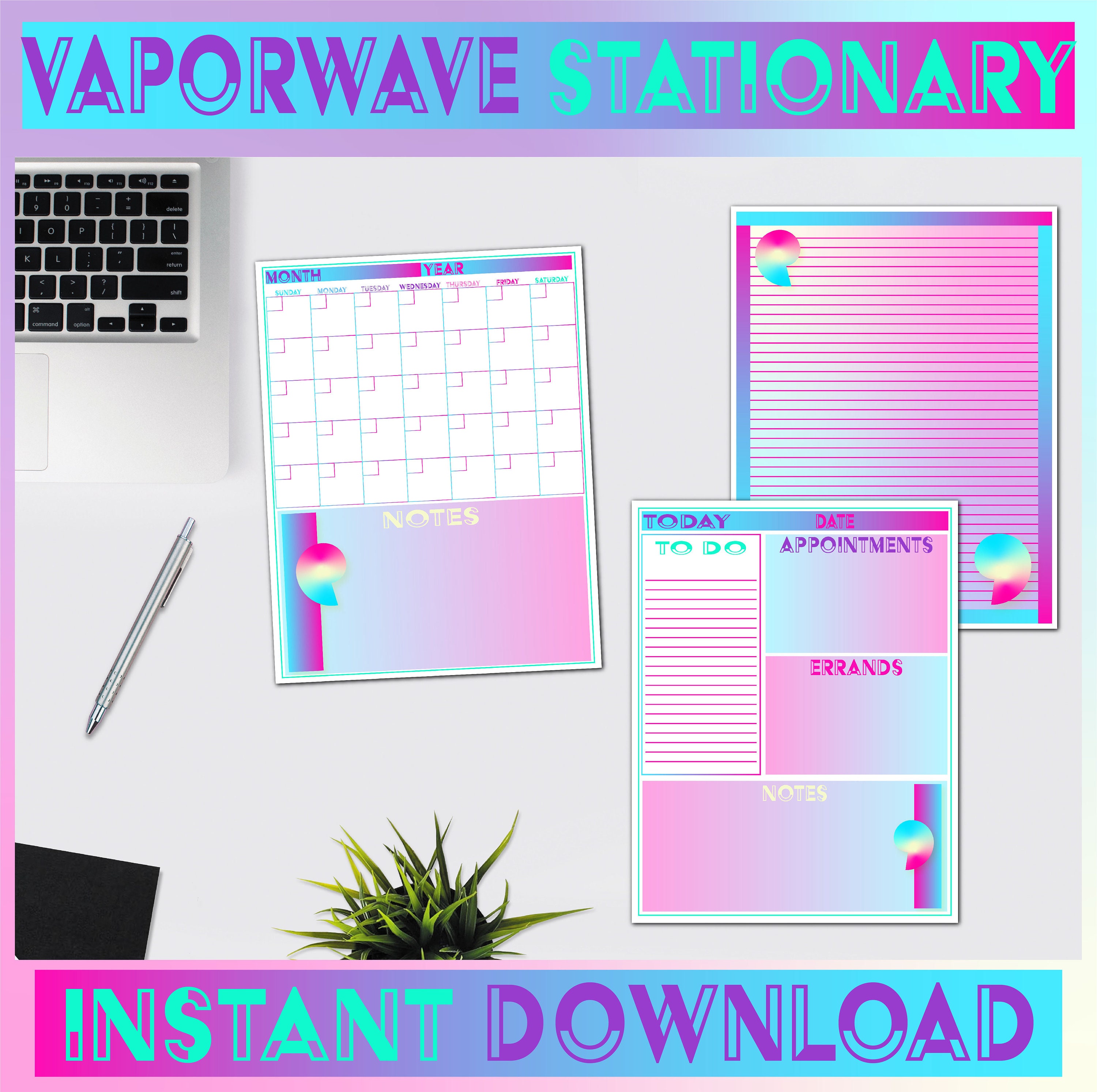 Vaporwave Themed Instantly Downloadable 8.5 X 11 Planner Paper ...