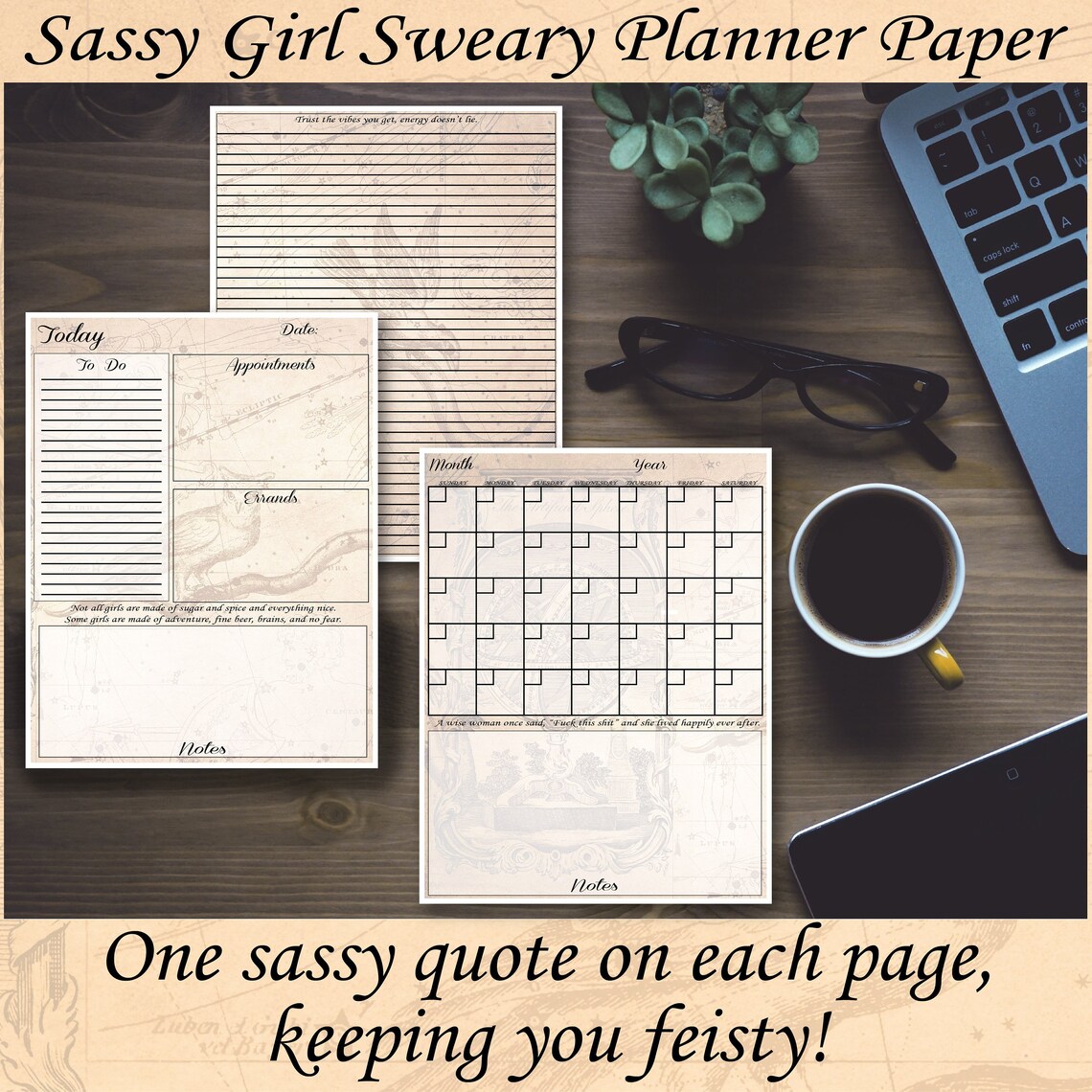 Sassy Girl Quotes Sweary 8.5" X 11" Planner Calendar, to Do, & Lined ...
