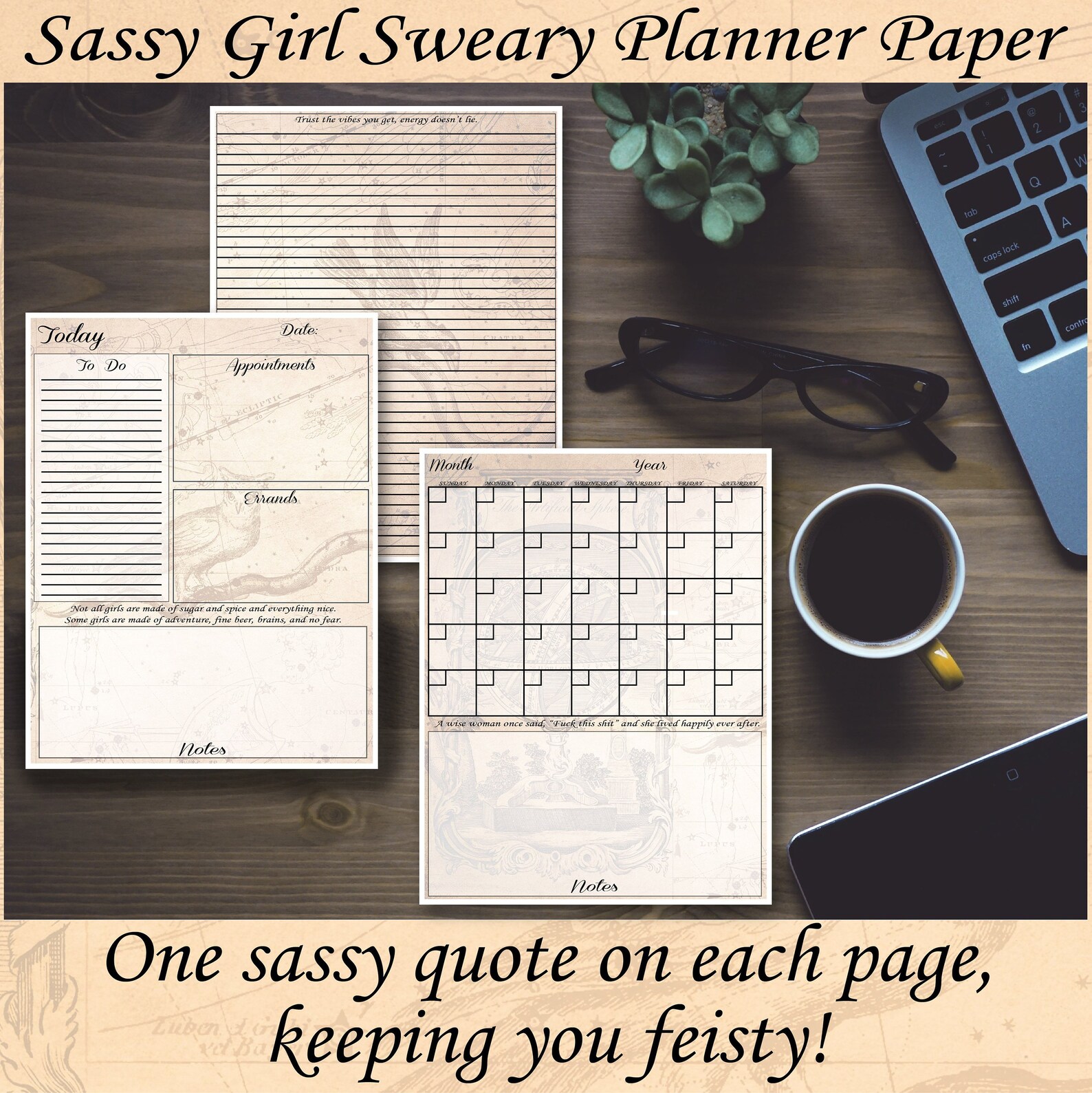 Sassy Girl Quotes Sweary 8.5" X 11" Planner Calendar, to Do, & Lined ...