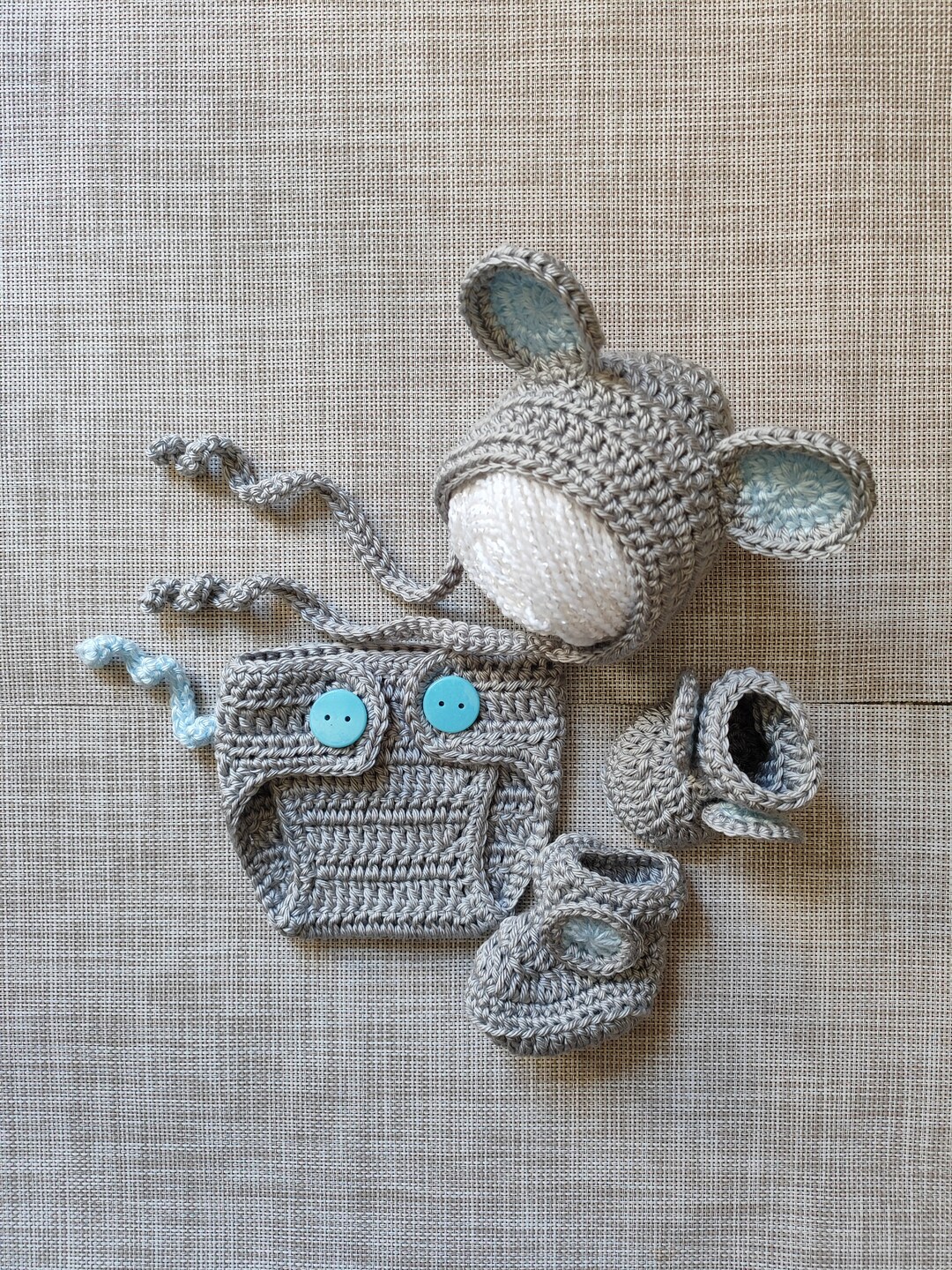 Ready to Ship Mouse Baby Set: Bonnet With Ears, Diaper Cover With Tail ...
