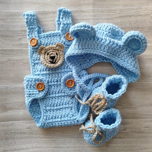 Newborn Baby Bear Set:bonnet With Ears, Romper With Applique, Booties ...