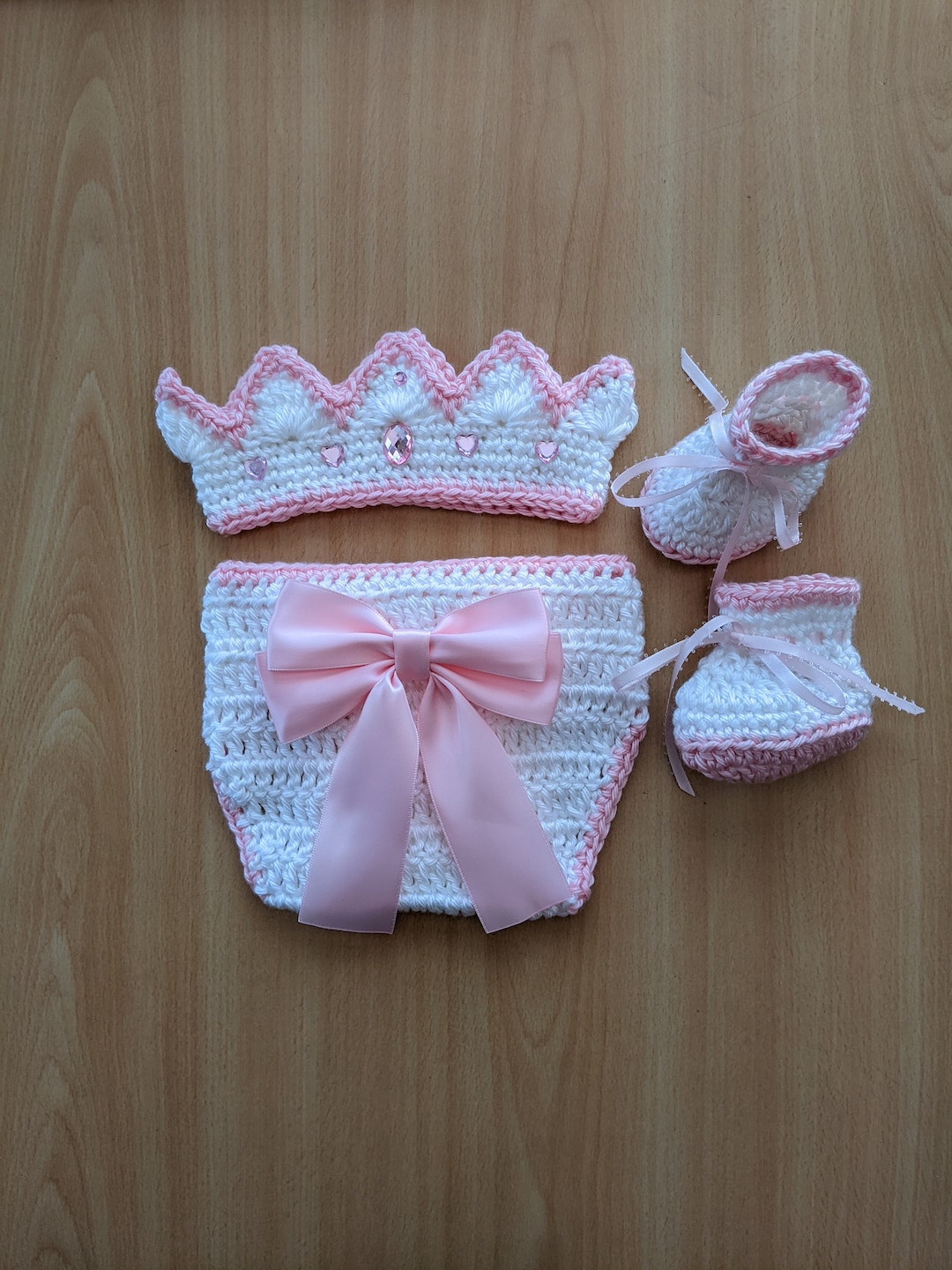Princess Baby Girl Set: Crown, Diaper Cover With Bow, Booties, Princess ...