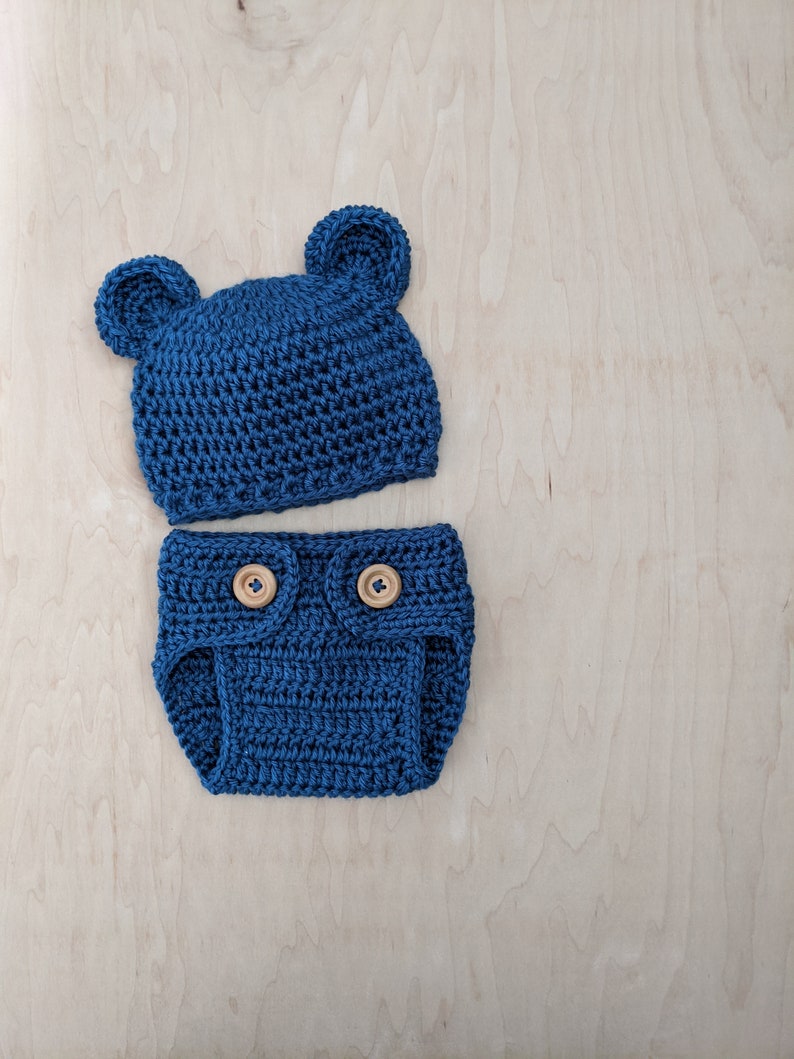 Crochet Baby Teddy Bear Set: Hat With Ears, Diaper Cover, Booties With ...