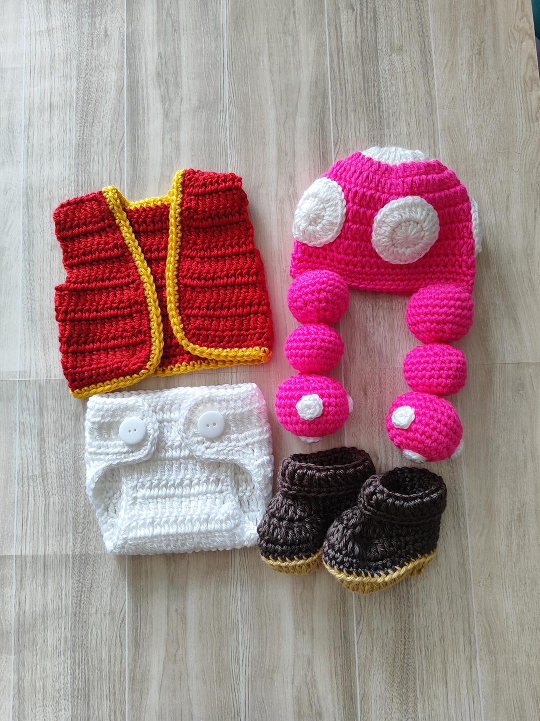 Super Mario Toadетте Baby Set: Hat, Diaper Cover, Vest, Booties, Super ...