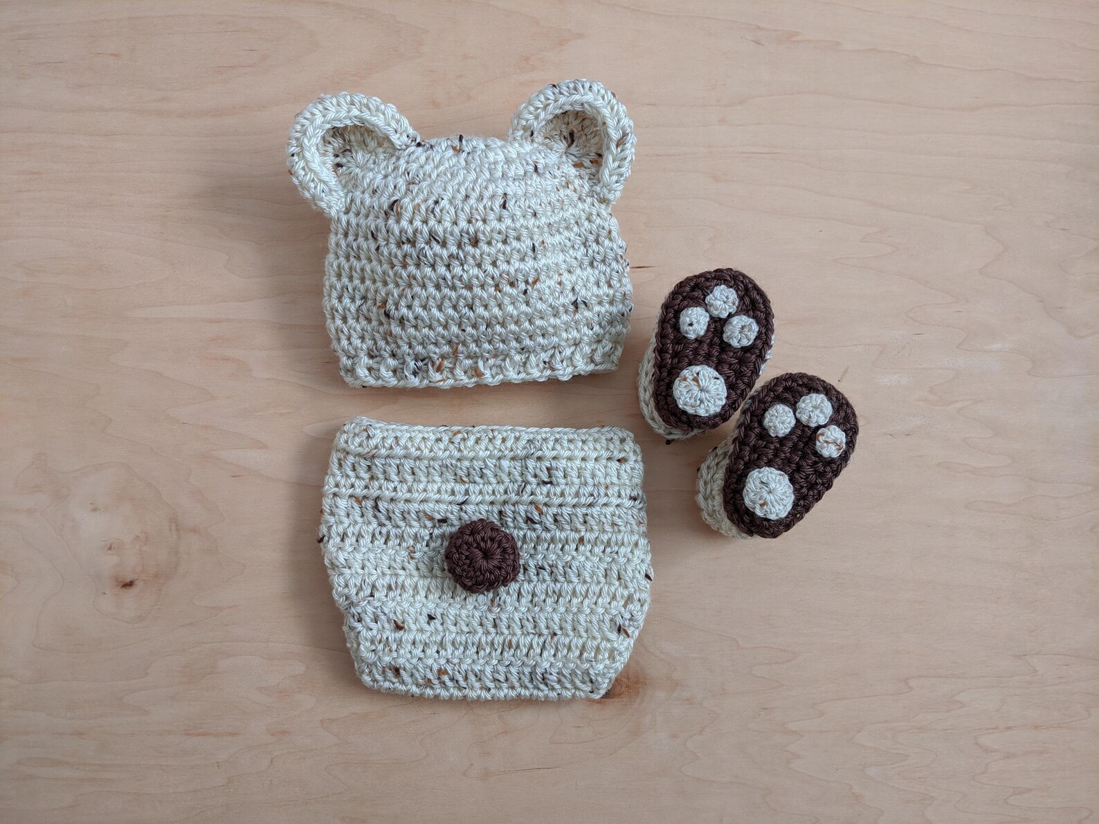 Crochet Baby Teddy Bear Set: Hat With Ears, Diaper Cover, Booties With ...