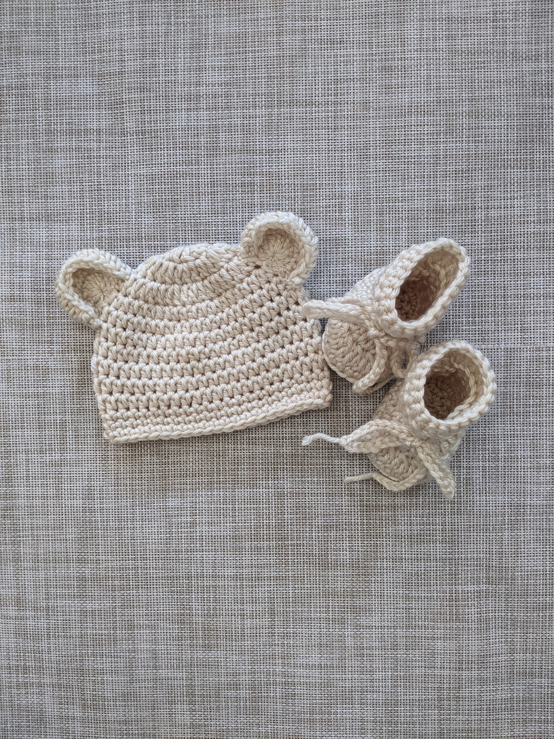 Crochet Baby Bear Hat and Booties, Hat With Ears, Baby Shower Gift ...