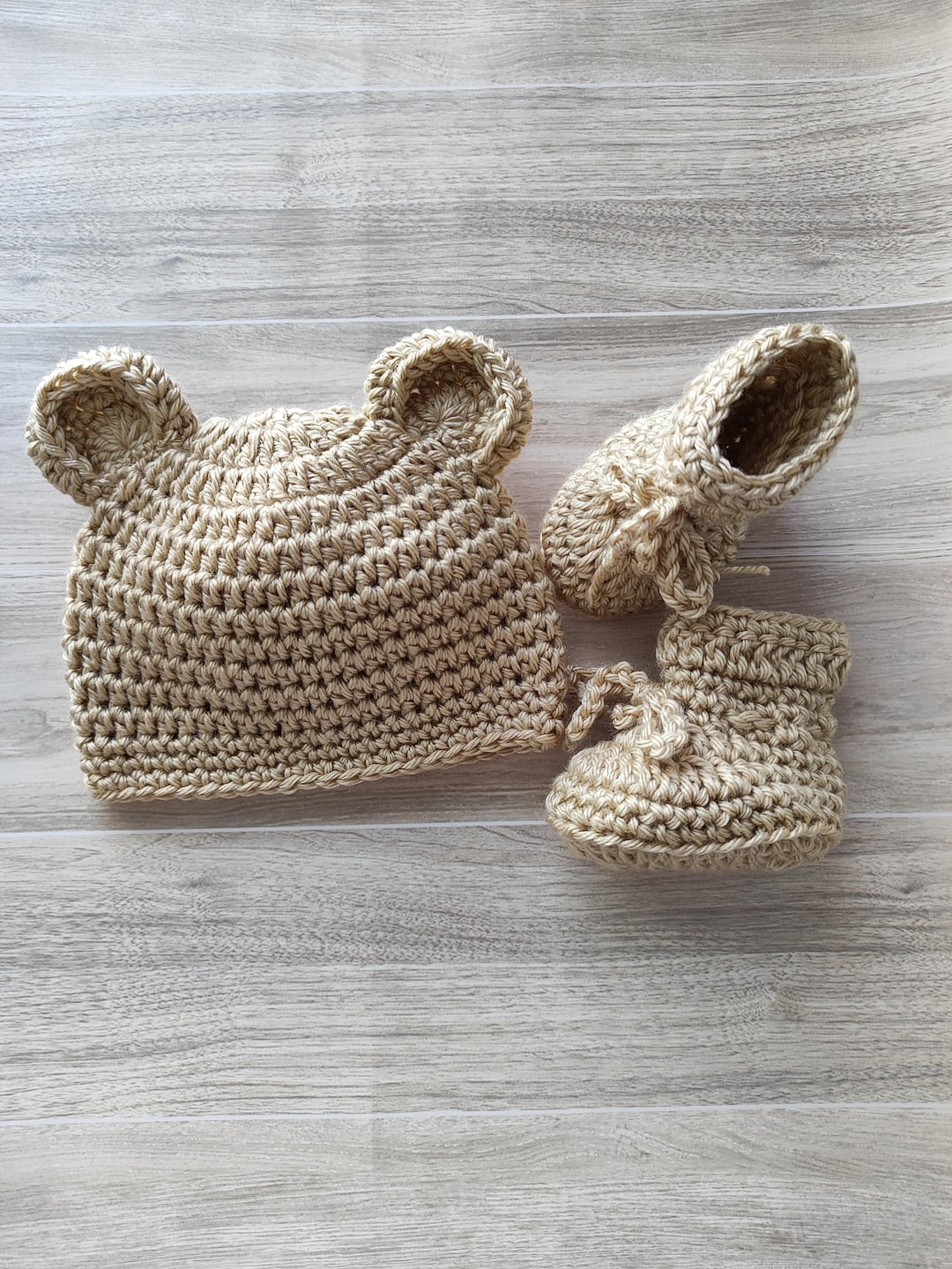 Crochet Baby Bear Set: Hat With Ears and Booties, Baby Shower Gift ...