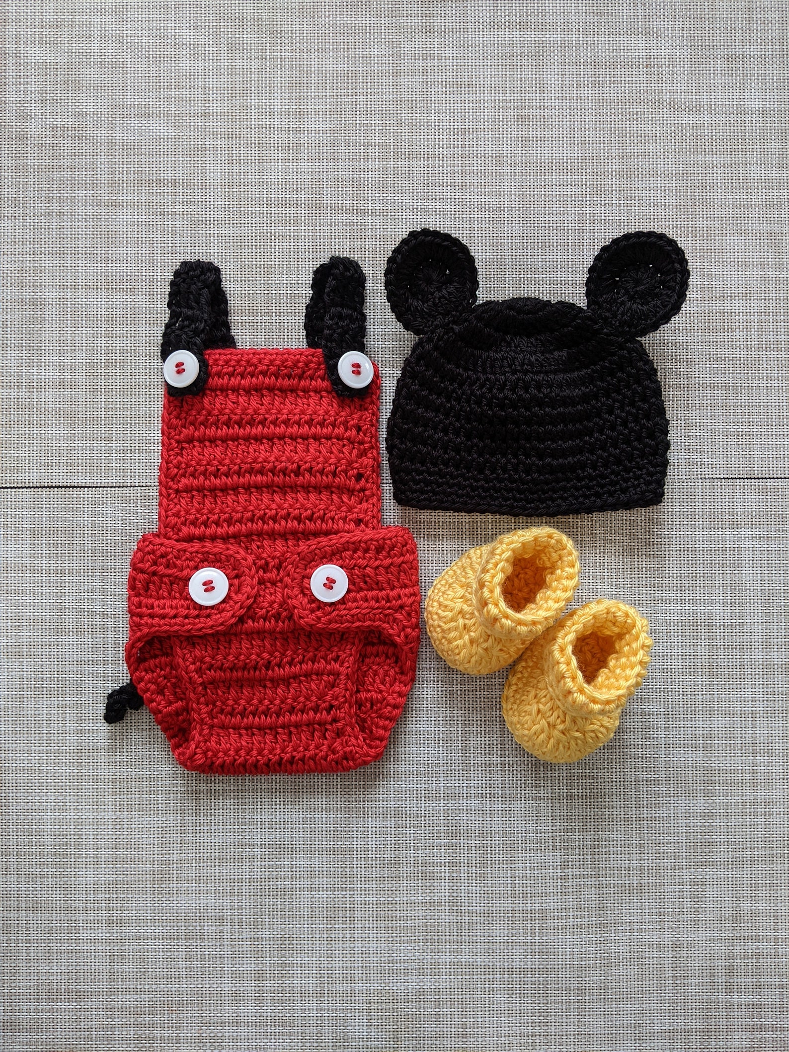 Mickey Mouse Baby Boy Set: Hat, Romper With Attached Tail and Booties ...