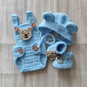 Newborn Baby Bear Set:bonnet With Ears, Romper With Applique, Booties ...